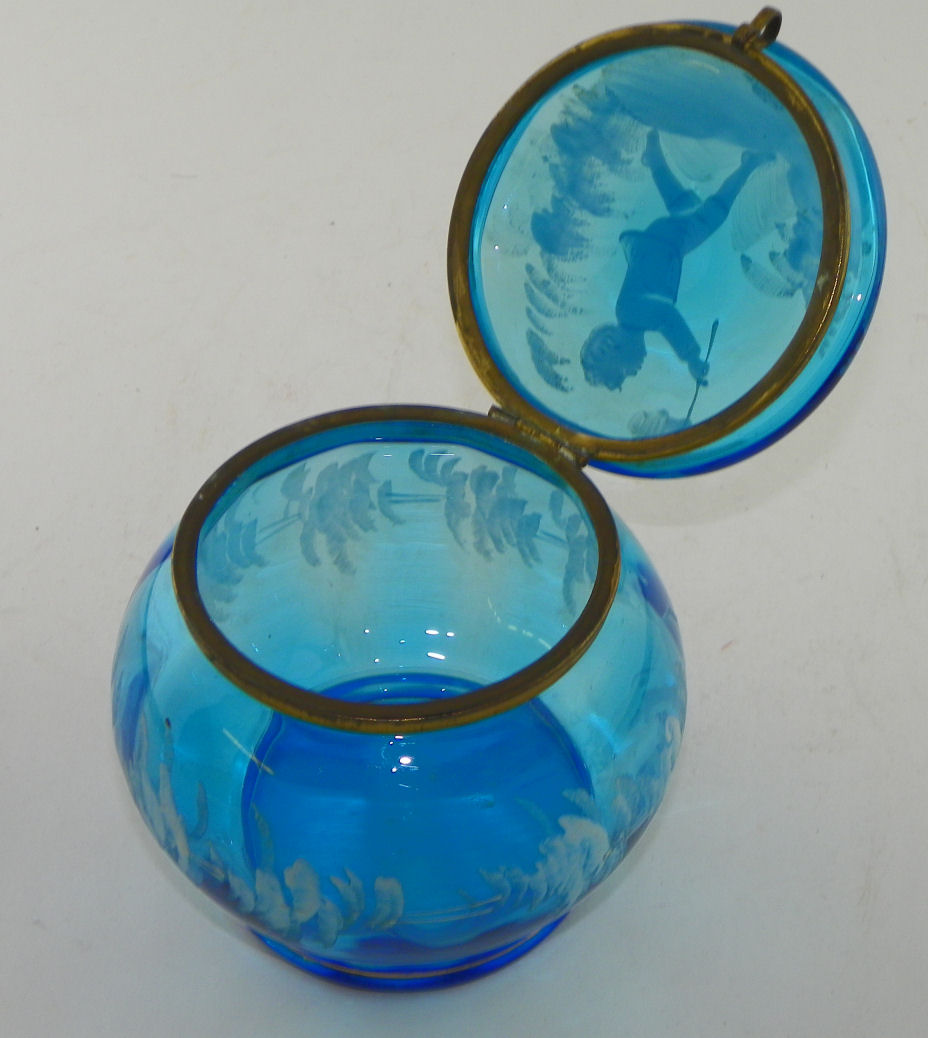 Bargain John's Antiques | Antique hinged Blue glass Dresser box Mary ...