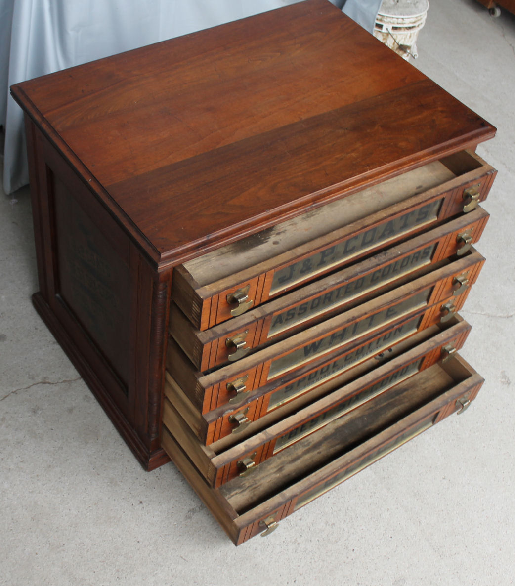 Bargain Johns Antiques Walnut Six Drawer Spool Cabinet J And P Coats