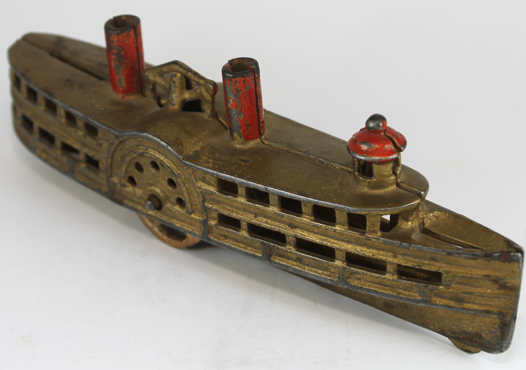 Bargain John's Antiques | Cast Iron Toy STEAMSHIP PADDLE BOAT BANK ...