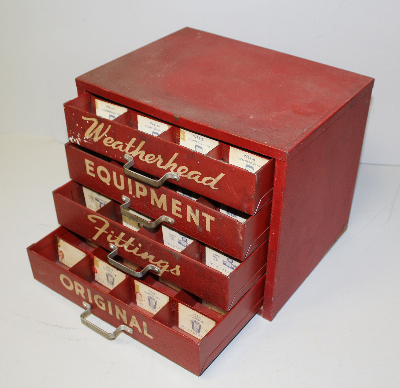 Bargain John's Antiques | Red metal Weatherhead Fittings Storage Box ...