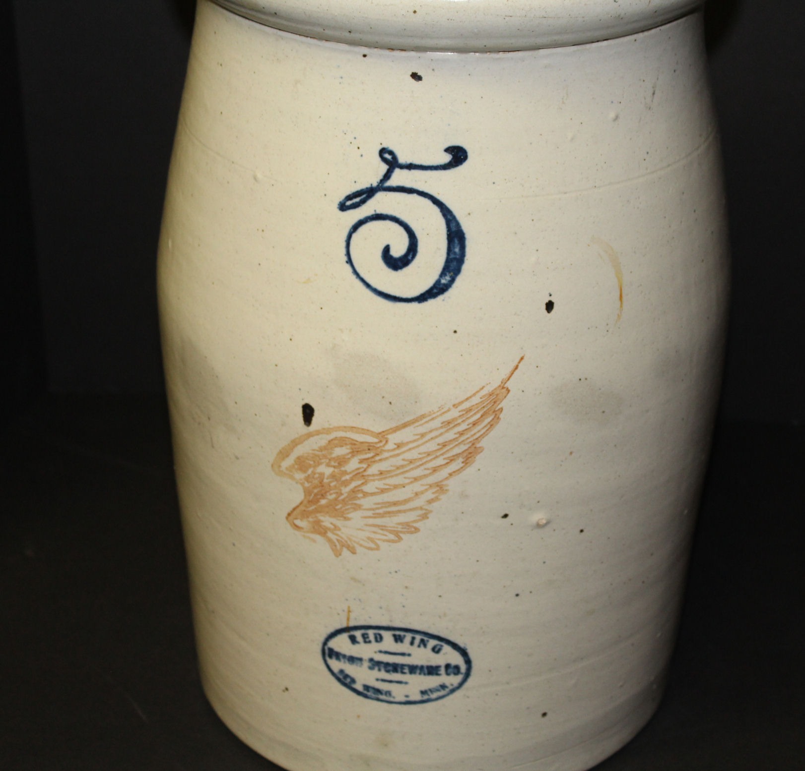 Bargain John's Antiques | Antique Red Wing stoneware 5 gallon hand ...
