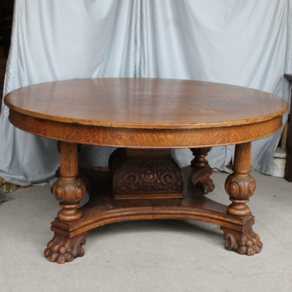 Bargain John's Antiques | Antique Round Oak Dining Table – with carved ...