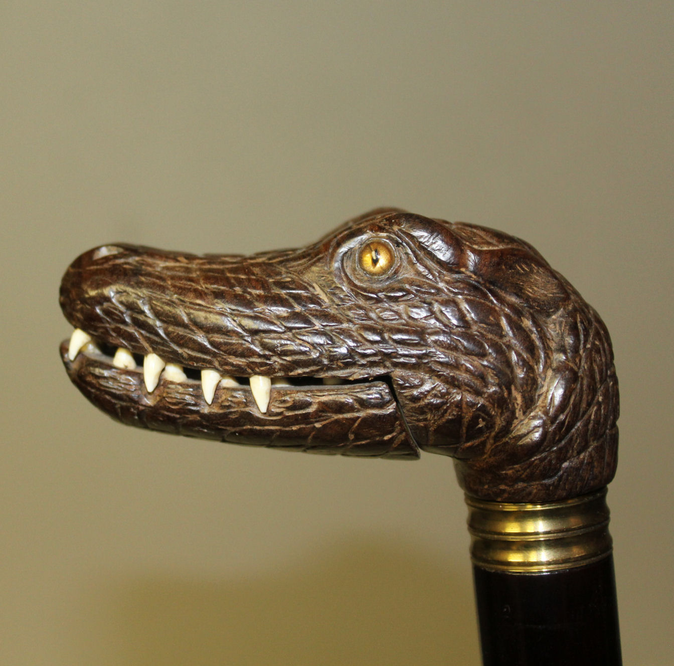 Bargain John's Antiques | Alligator Head Walking Stick Cane with Glove ...