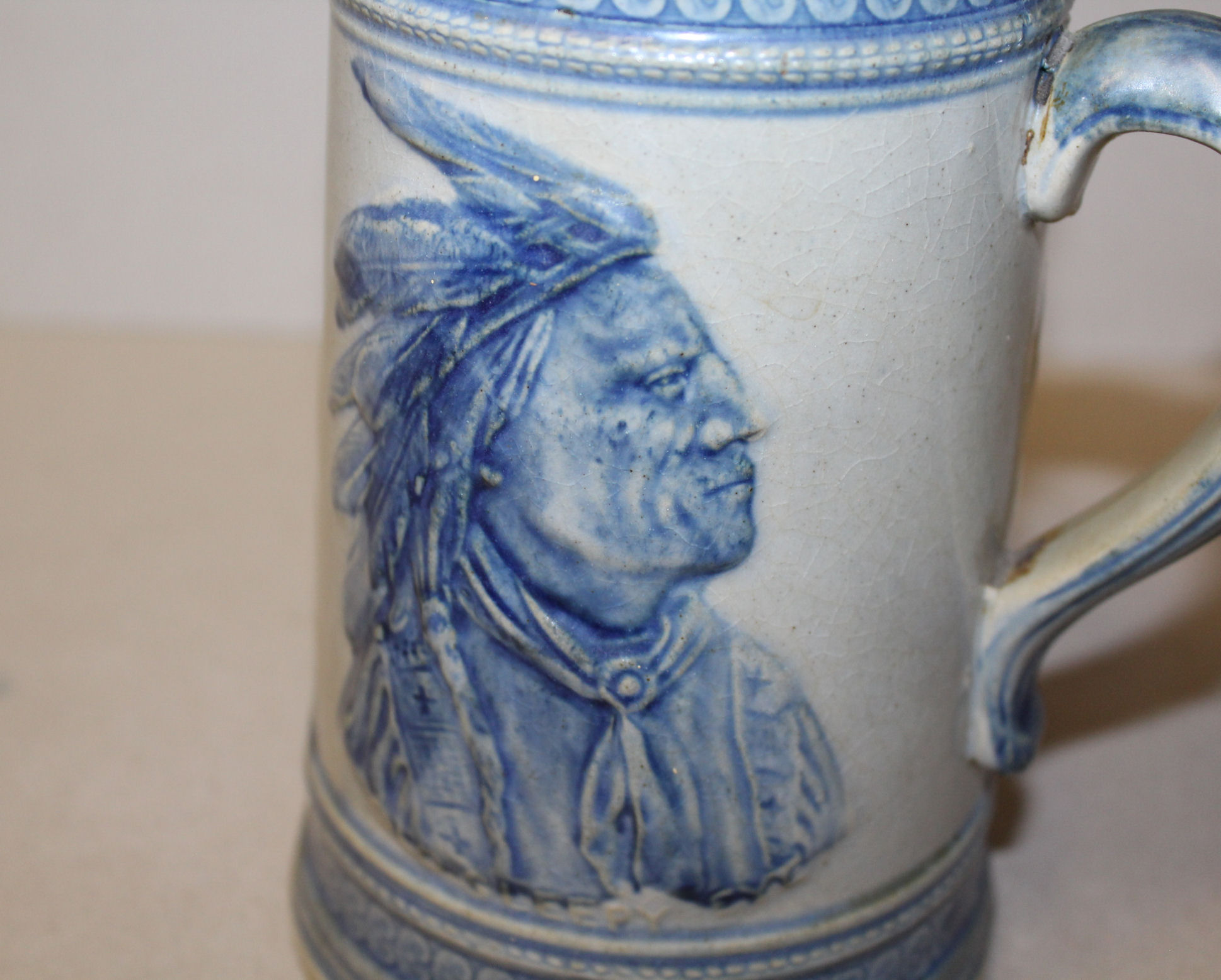 Bargain John's Antiques | Antique Old Sleepy Eye Flemish Pottery Stein ...