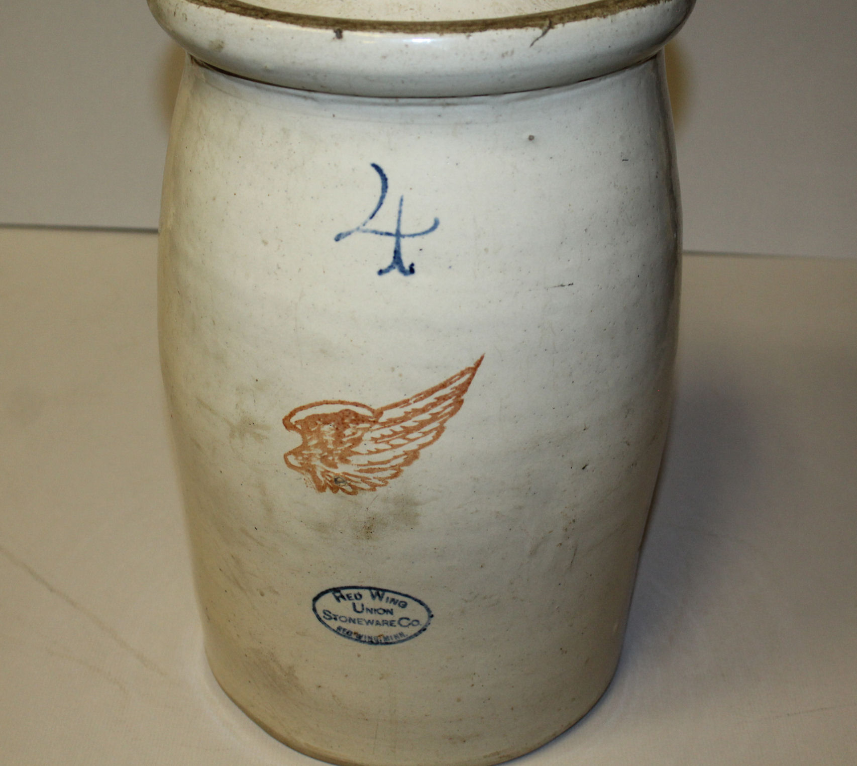Bargain John's Antiques | Antique Red Wing stoneware 4 gallon hand ...
