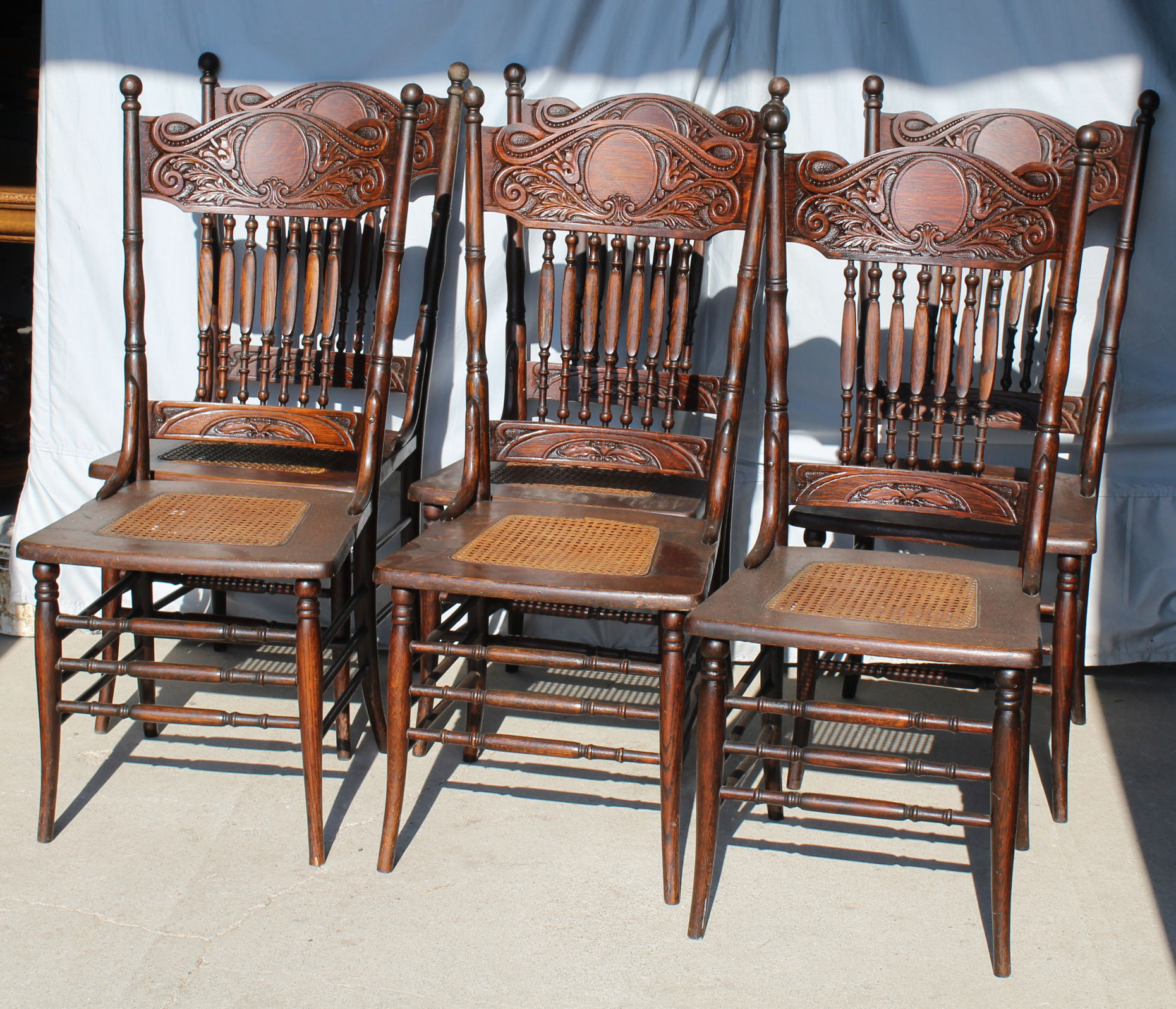 Bargain John's Antiques | Antique Set of Six Oak Pressback Chairs ...