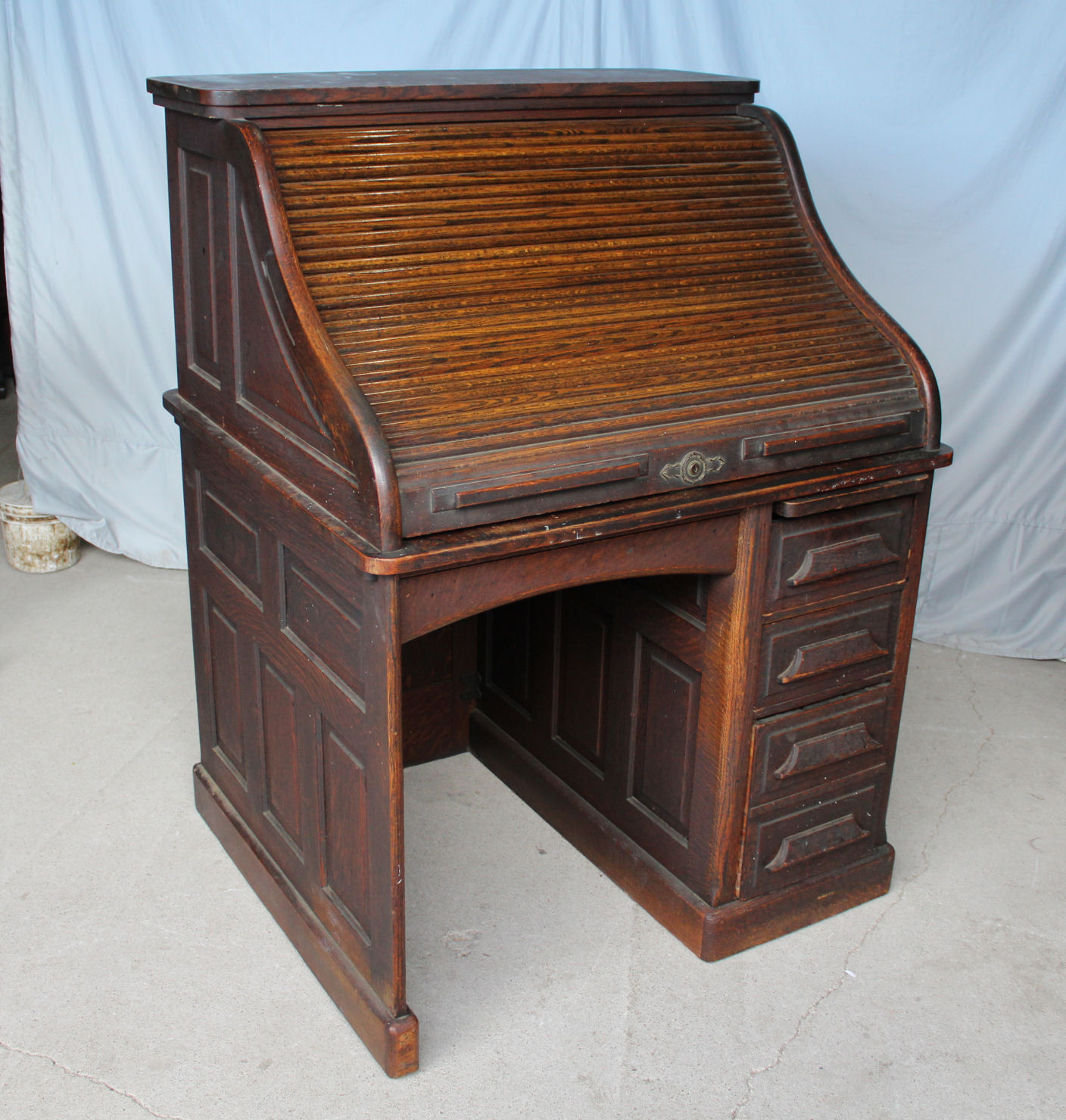 Bargain John's Antiques | Antique beveled panel Oak Roll top Desk ...