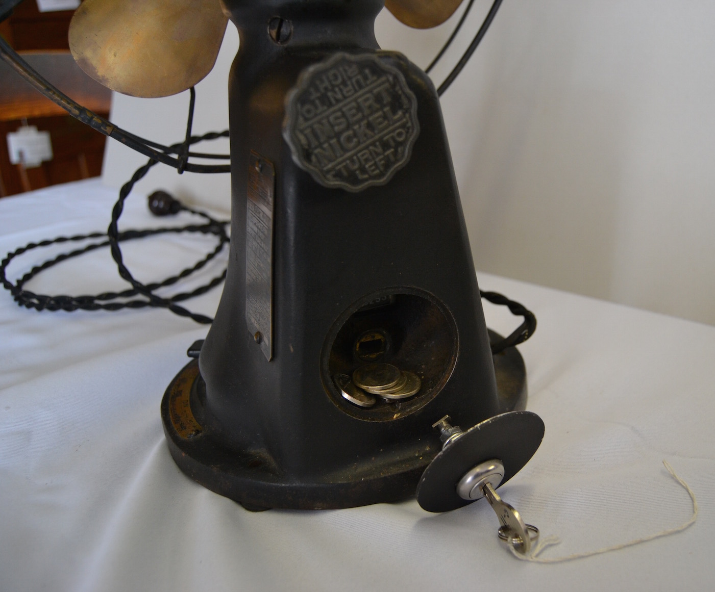Bargain John's Antiques | Antique Brass Bladed Desk Fan - Coin Operated ...