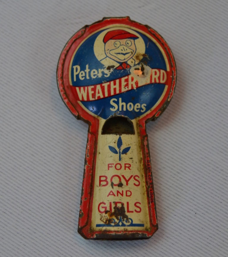 Bargain John's Antiques | Antique Tin whistle "Peters Weatherbird Shoes ...