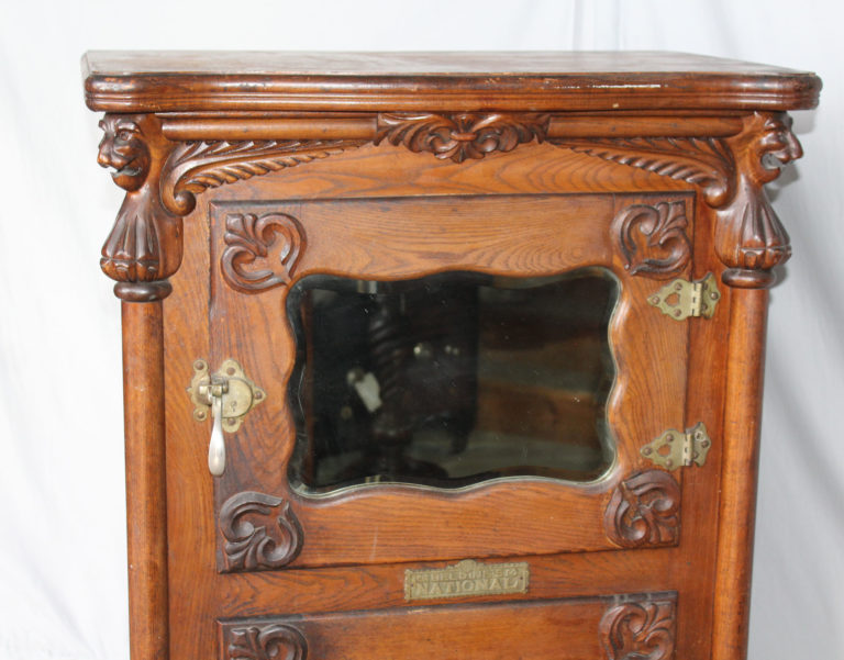 Bargain John's Antiques | Antique Fancy Wood Ice Box with Beveled ...