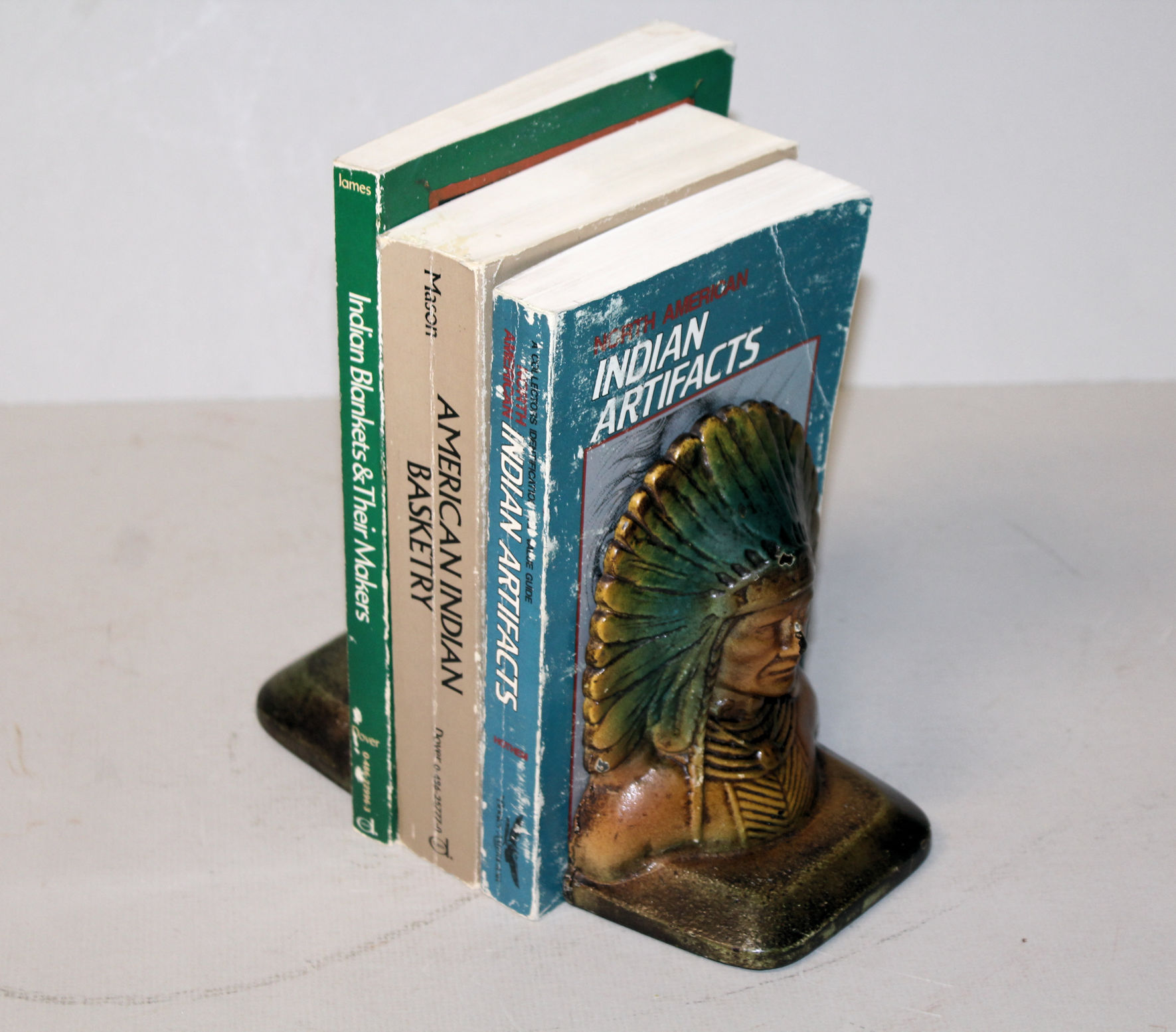 Bargain John's Antiques | Antique Cast Iron Bookends Native American ...