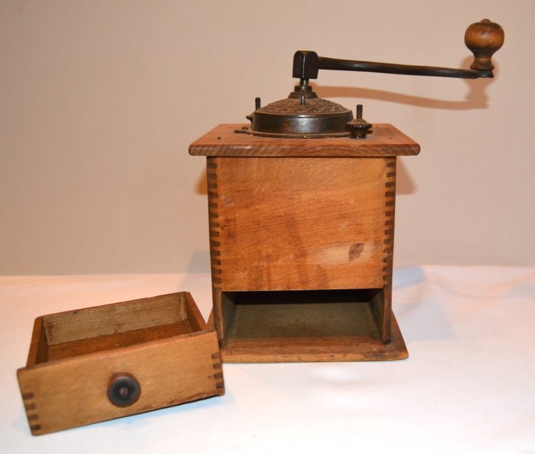 Bargain John's Antiques | Antique Coffee Grinder Wooden Dovetail box ...