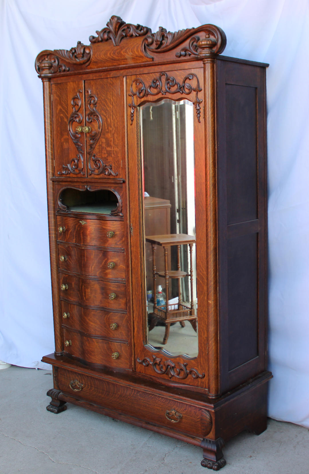 Bargain John's Antiques | Antique Quarter Sawn Oak Chifferobe ...