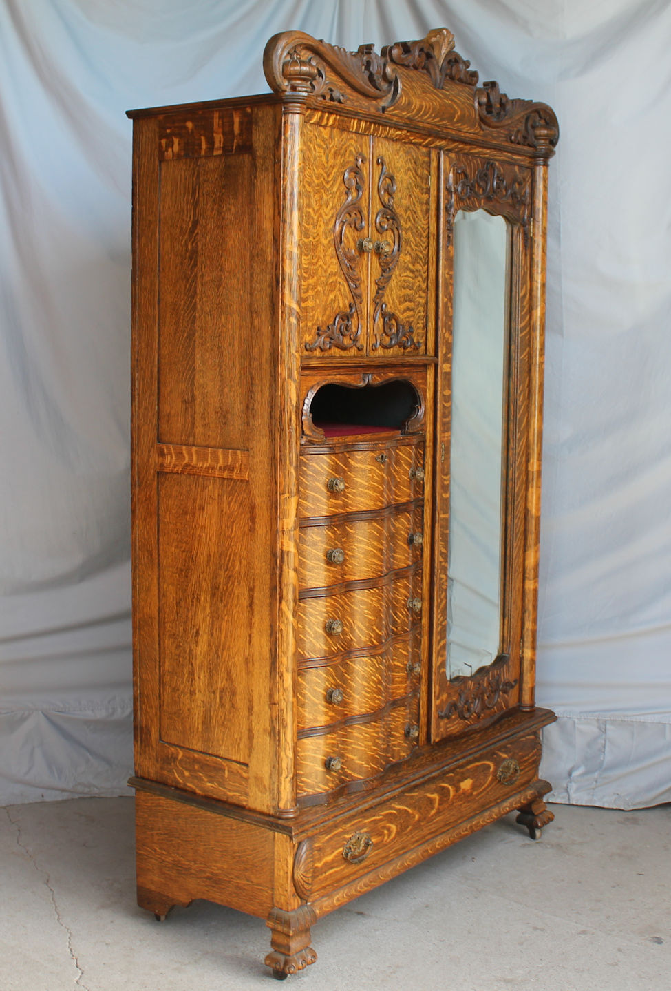 Bargain John's Antiques | Antique Quarter Sawn Oak Chifferobe ...