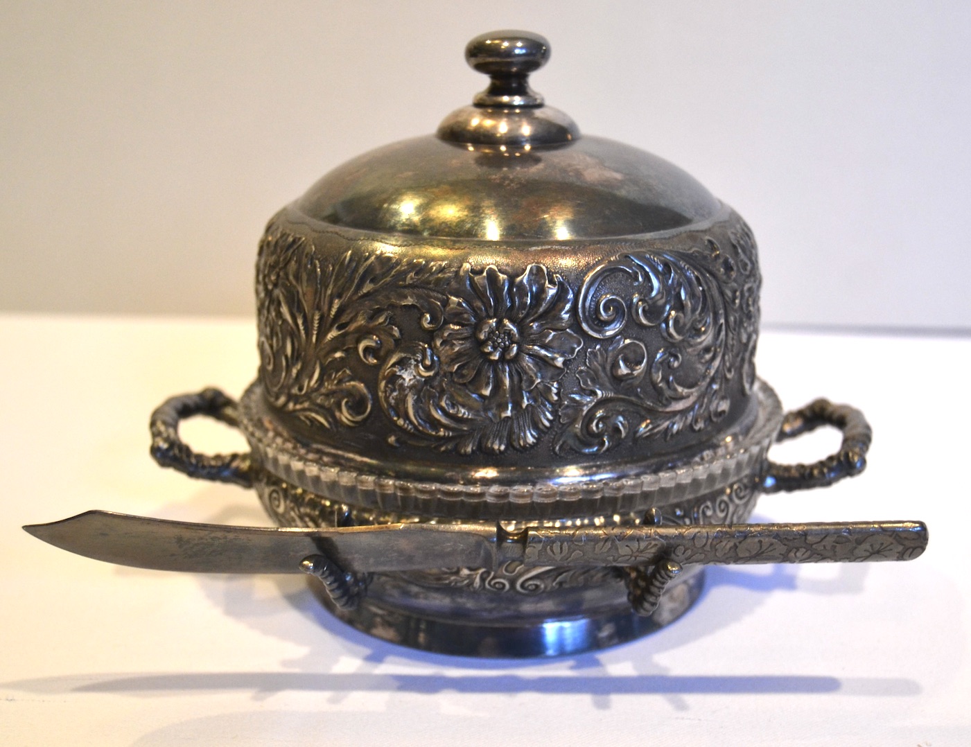 Bargain John's Antiques | Antique Silver Butter Serving Dish (glass ...
