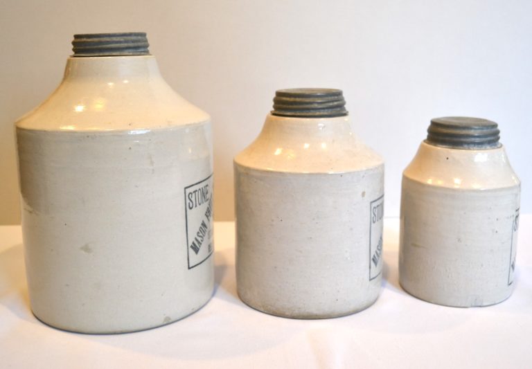 Bargain John's Antiques | Antique Set of Three Mason Stoneware Canning ...