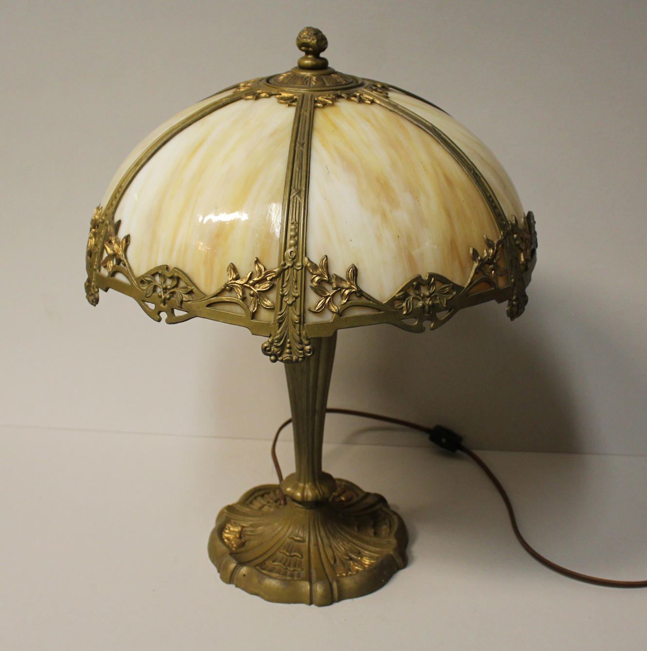 Bargain John's Antiques | Antique Caramel Slag Glass Panel Lamp - Metal ...