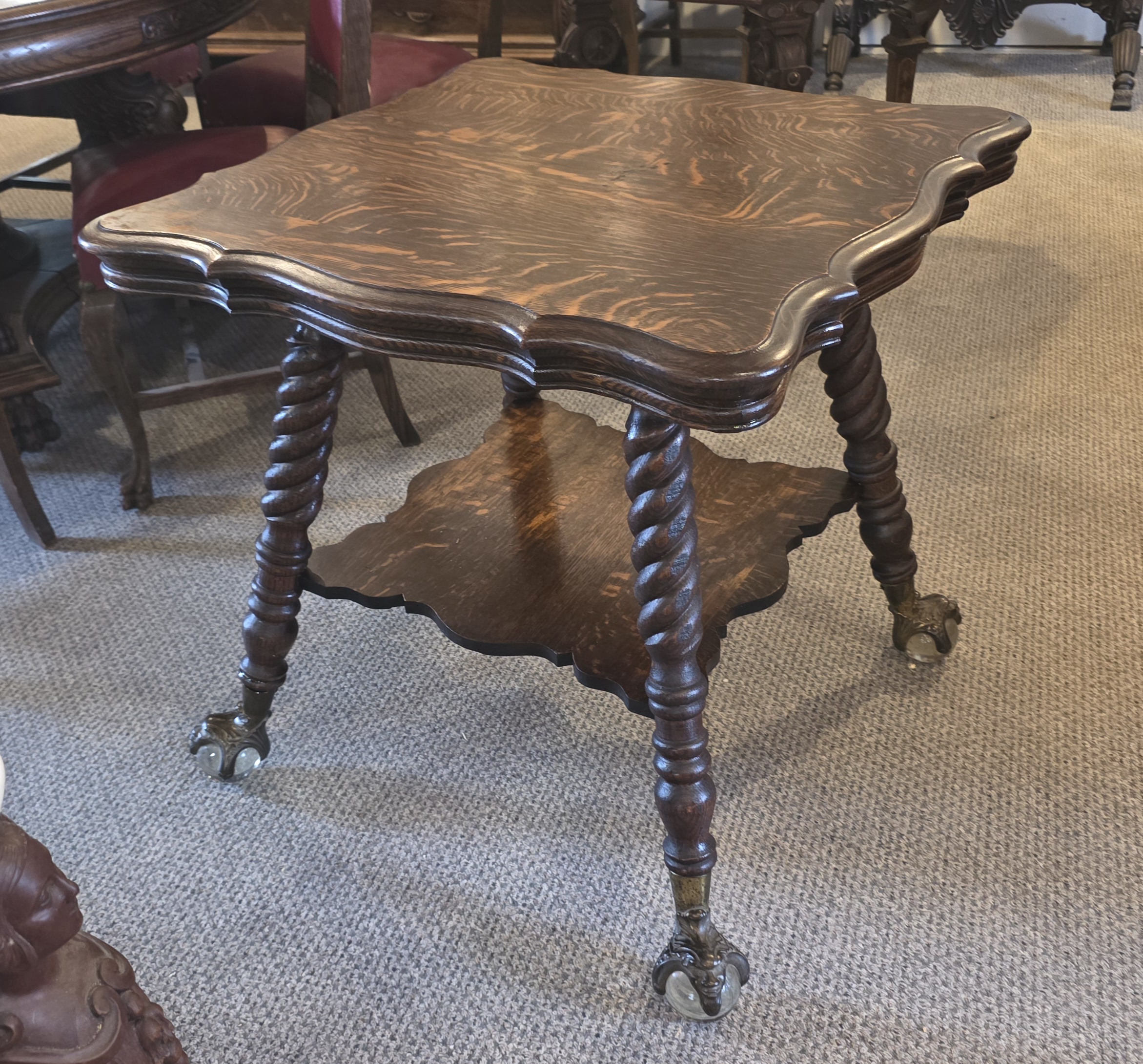 Bargain John's Antiques | Antique Oak Parlor Table with Large Glass ...
