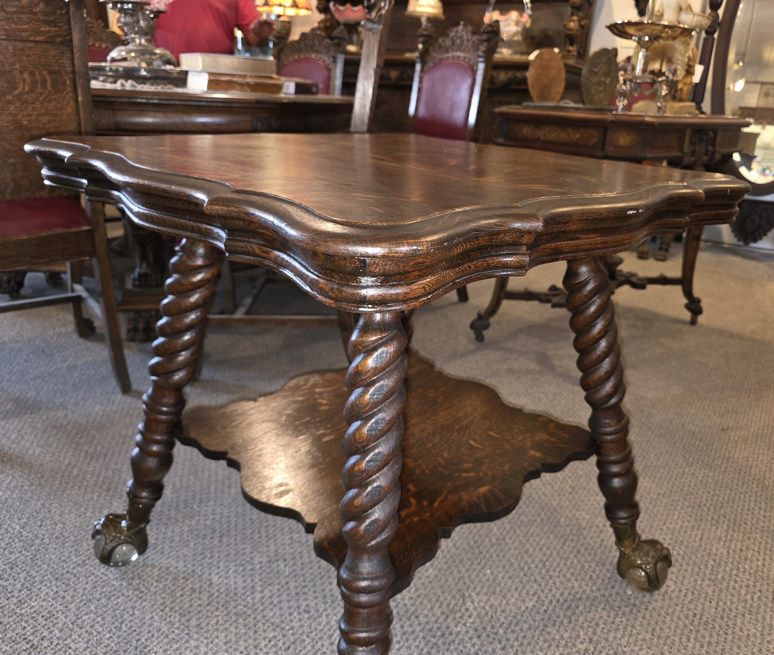 Bargain John's Antiques | Antique Oak Parlor Table with Large Glass ...