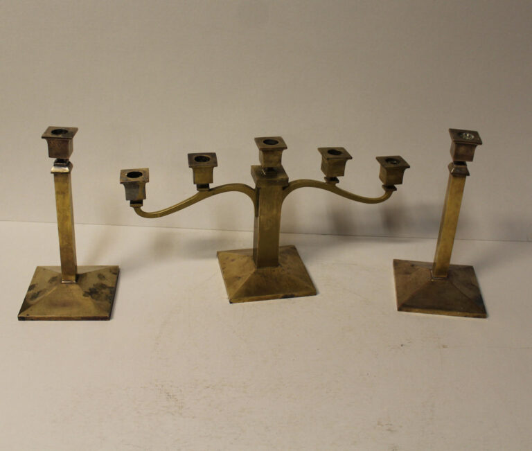 Bargain John's Antiques | Arts and Crafts Brass Over Metal Candlesticks ...