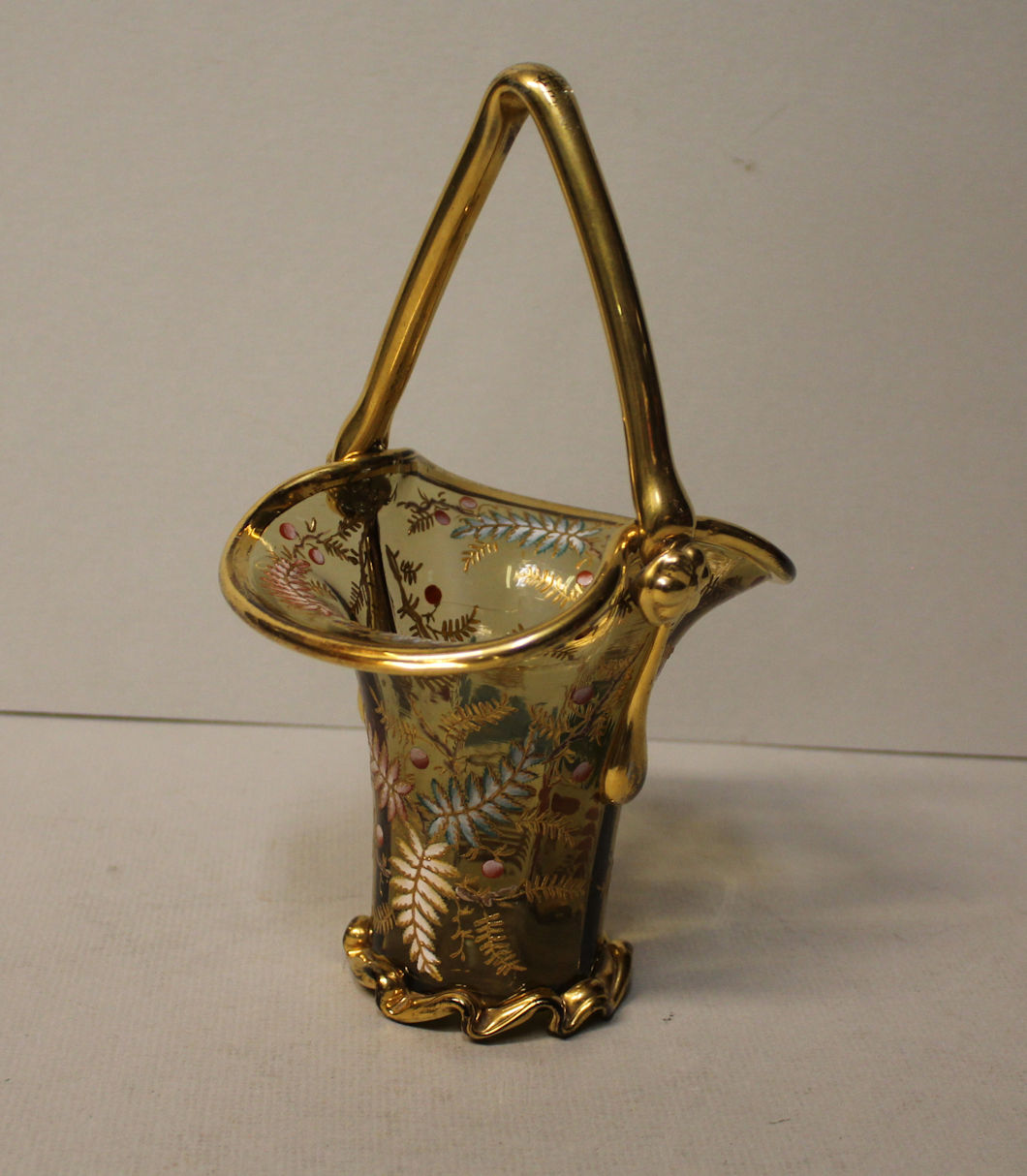Bargain John's Antiques | Antique Moser Art Glass Handled Basket Vase ...