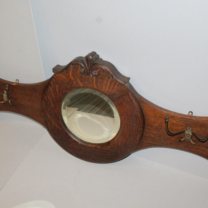 Bargain John's Antiques | Antique Quarter Sawn Round Beveled Mirror ...