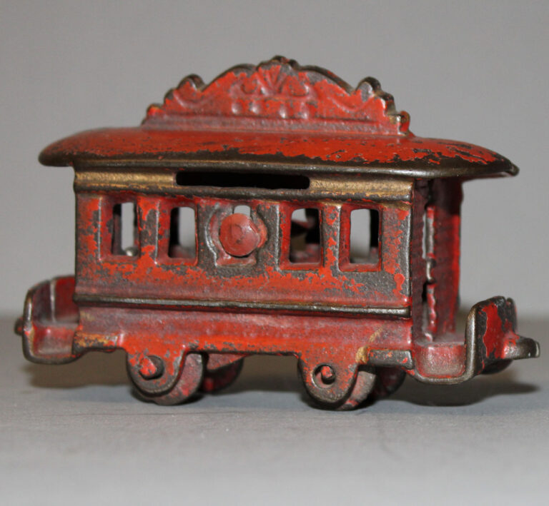 Bargain John's Antiques | Rare Antique Cast Iron Red Trolley Car - Bank ...