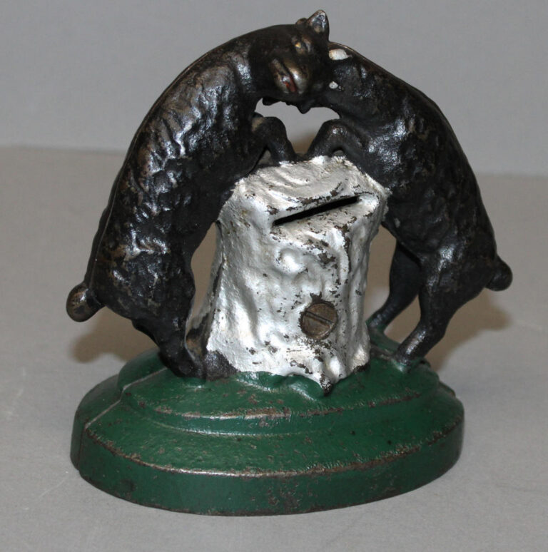 Bargain John's Antiques | Antique Cast Iron Still Coin Bank - Two Kids ...