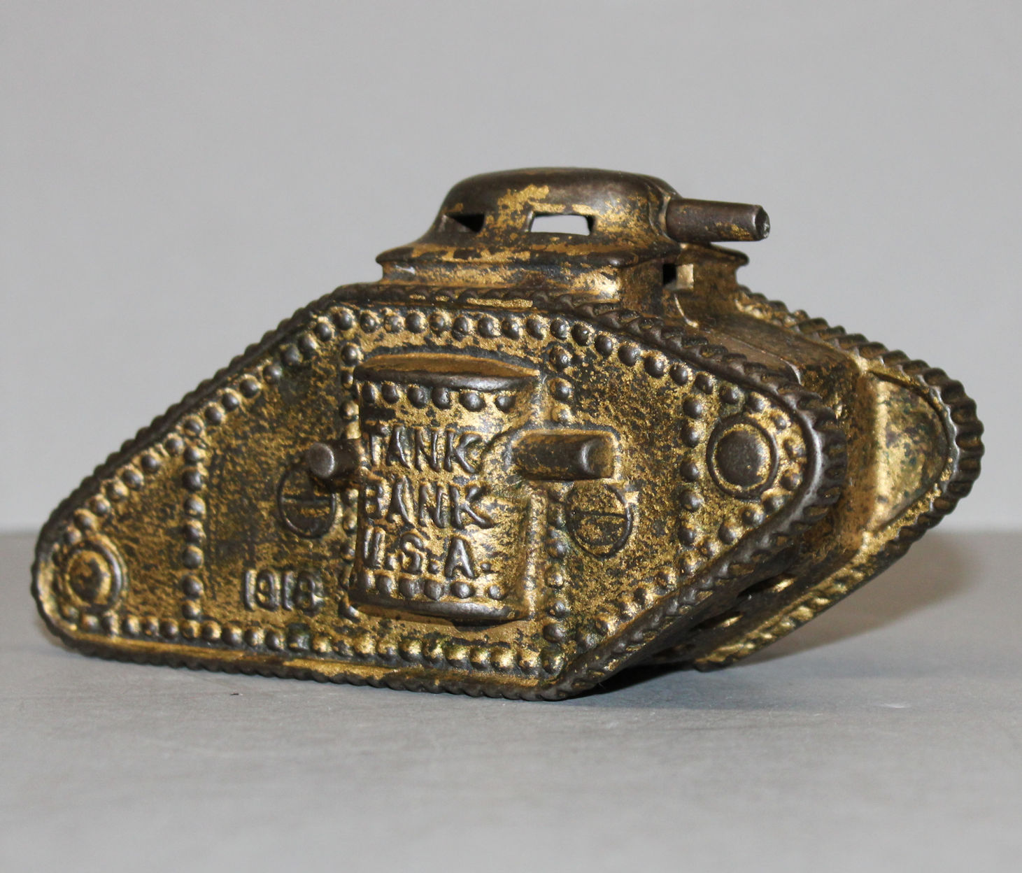 Bargain John's Antiques | Antique Cast Iron Large Tank Bank - 1918 - A ...