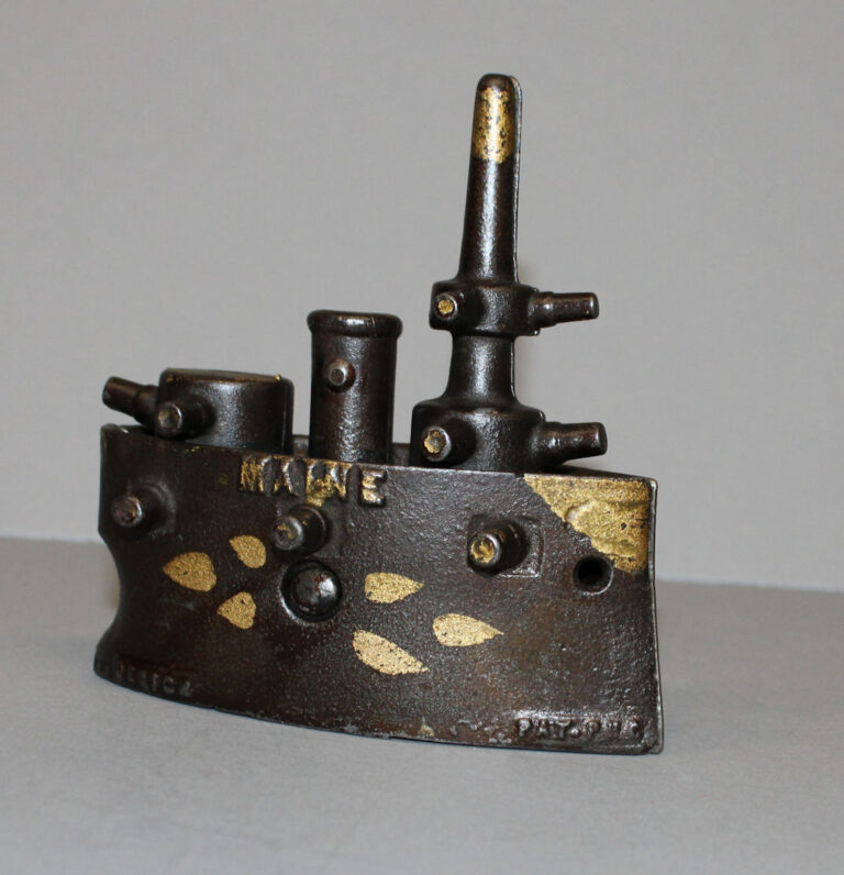 Bargain John's Antiques | Antique Cast Iron Maine Battleship Coin Bank ...